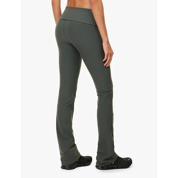 Alo Yoga Alosoft Fold-Over Bootcut Stretch-Woven Leggings In Dark